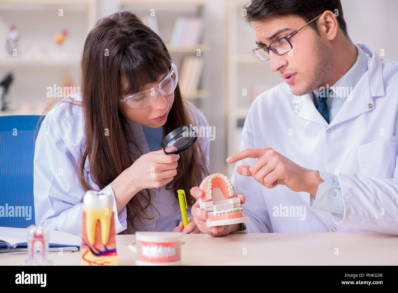 Dentist explaining student tooth structure Stock Photo - Alamy