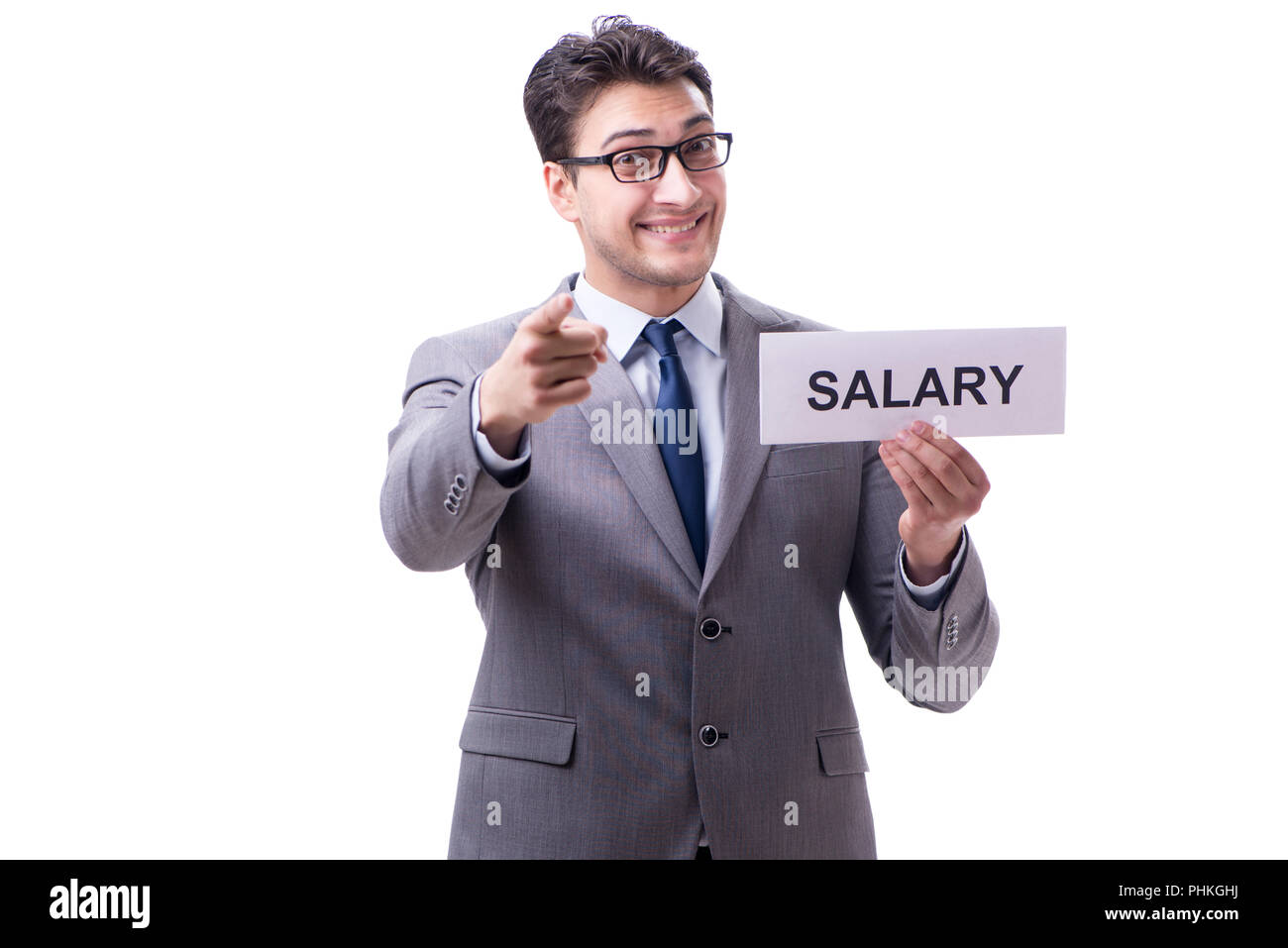 Businessman asking for salary increase isolated on white backgro Stock ...