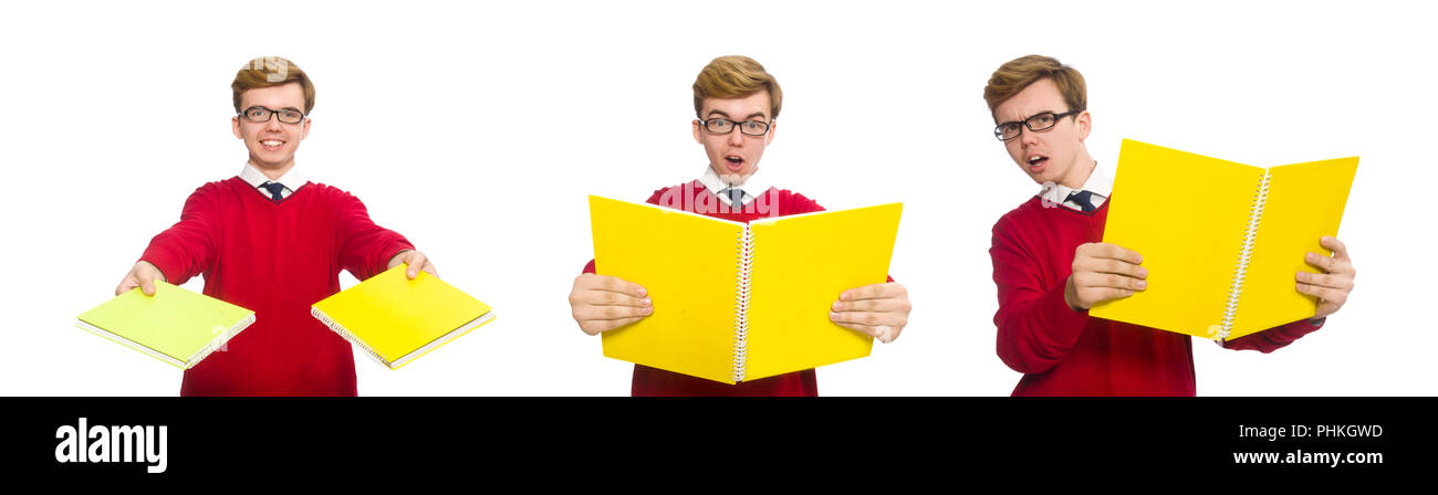 Student with paper isolated on white Stock Photo - Alamy