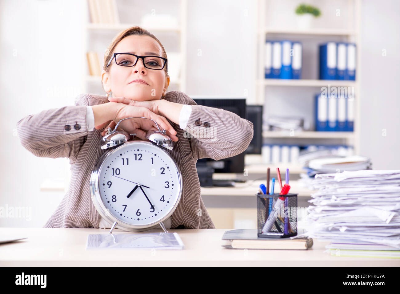 Businesswoman workaholic trying finish hi-res stock photography and ...