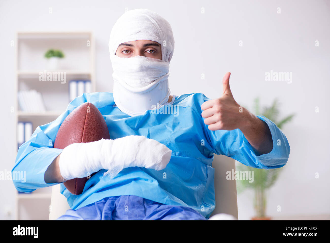 Injured american football player recovering in hospital Stock Photo - Alamy