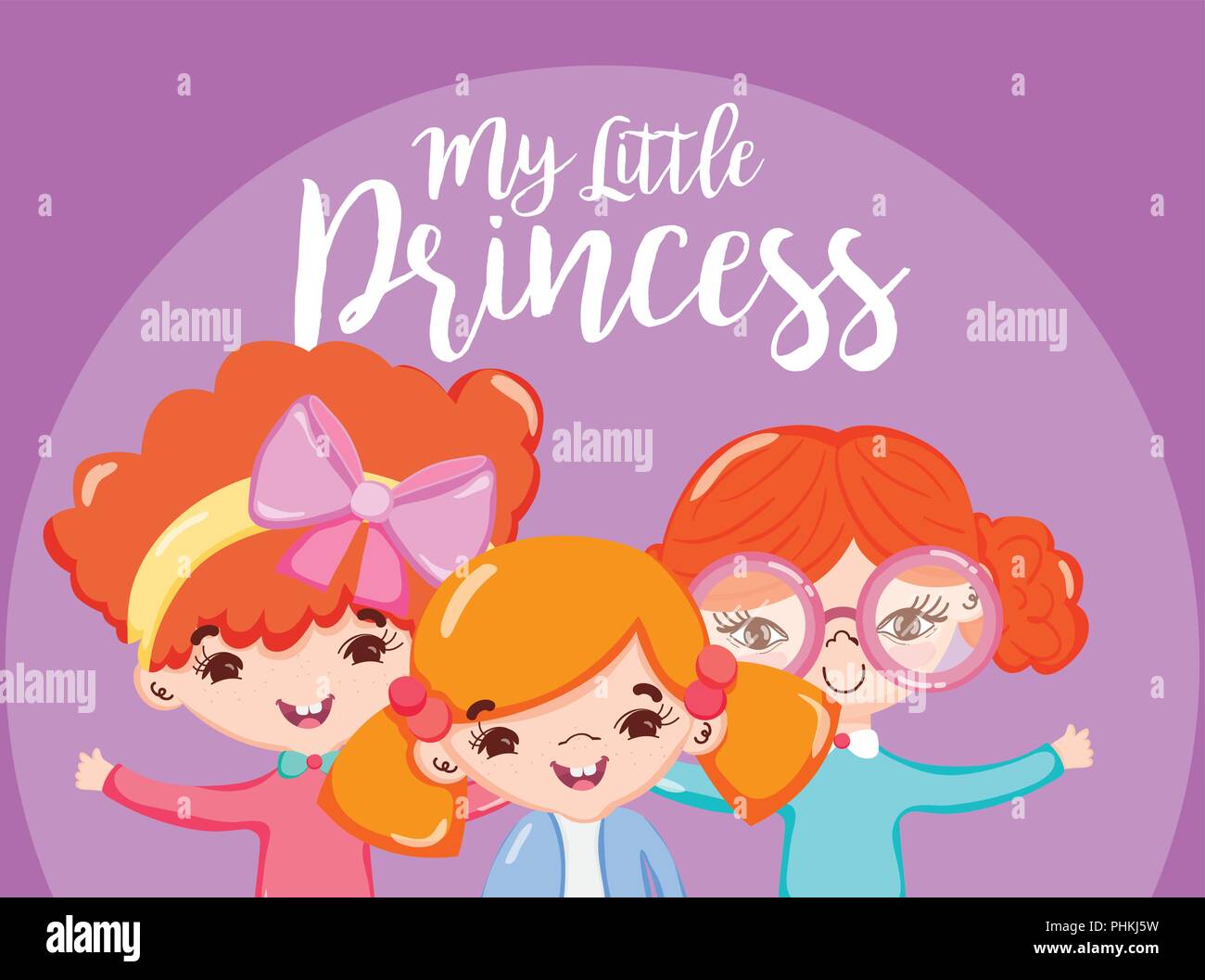 My little princess cute girls friends cartoons vector illustration ...