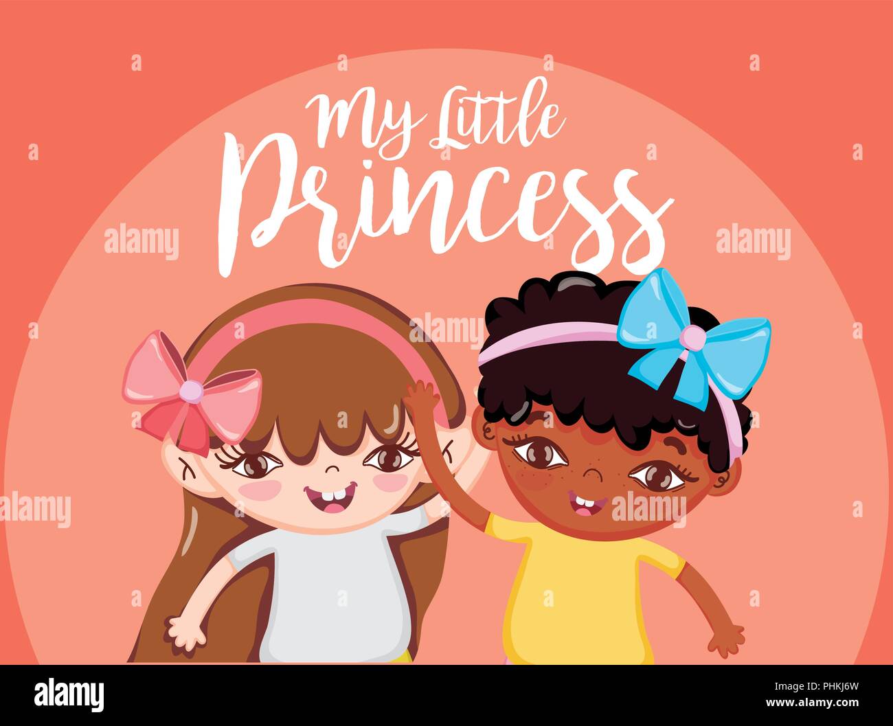 My little princess cute girls friends cartoons vector illustration ...