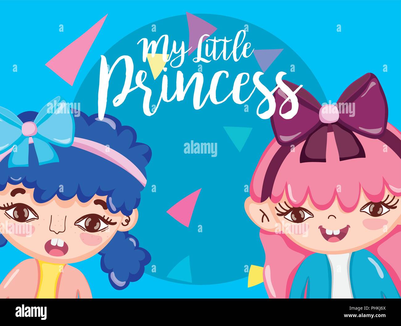 My little princess cute girls friends cartoons vector illustration ...