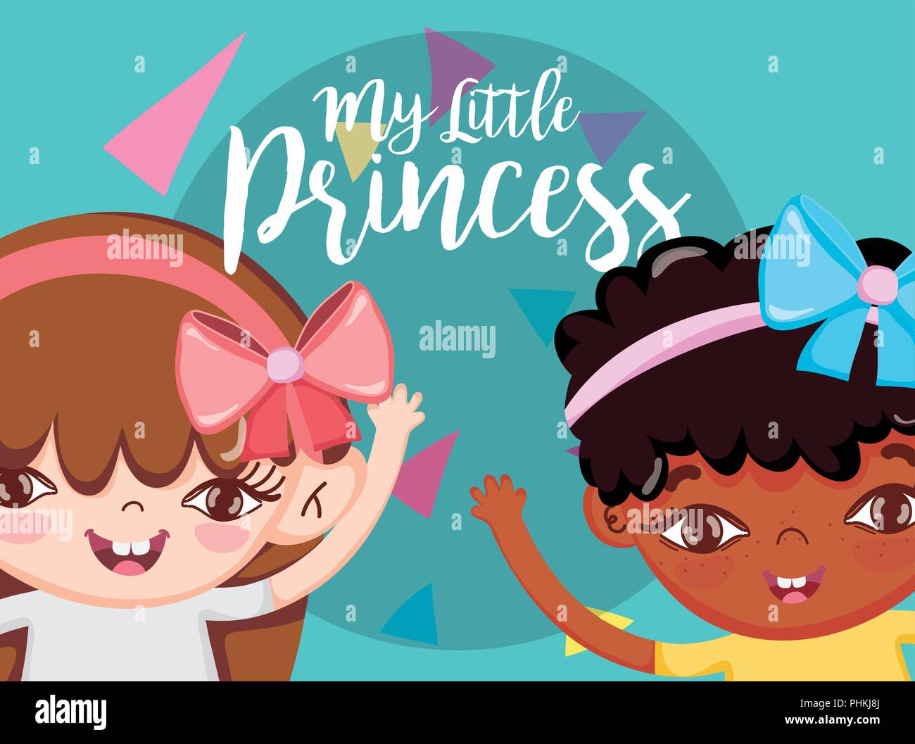 My little princess cute girls friends cartoons vector illustration ...
