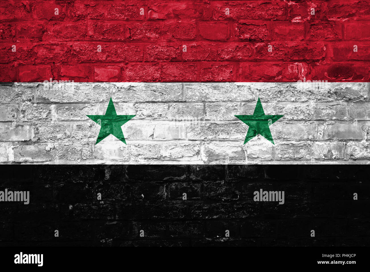 Flag of Syria over an old brick wall background, surface Stock Photo ...
