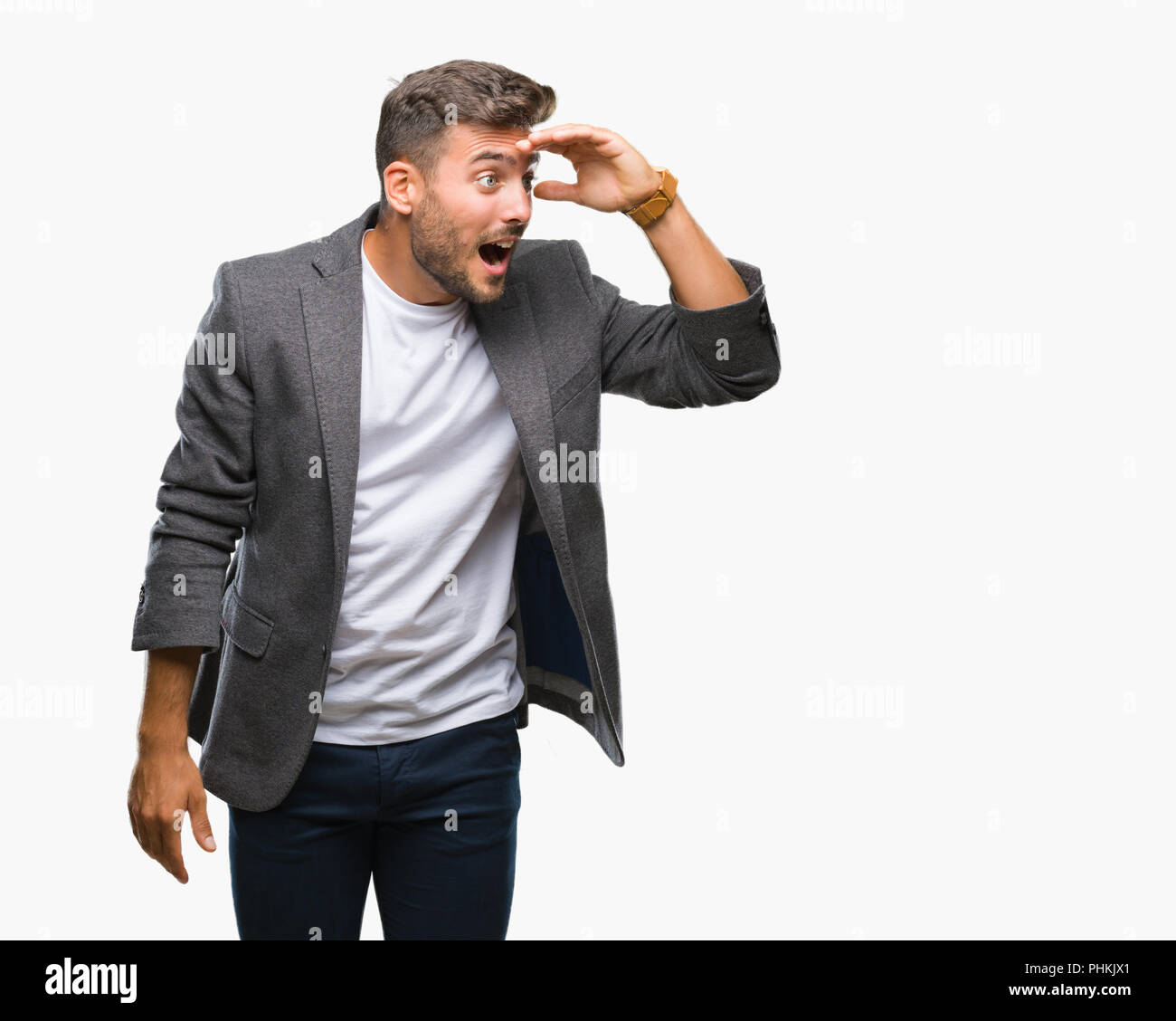 Young handsome business man over isolated background very happy and ...
