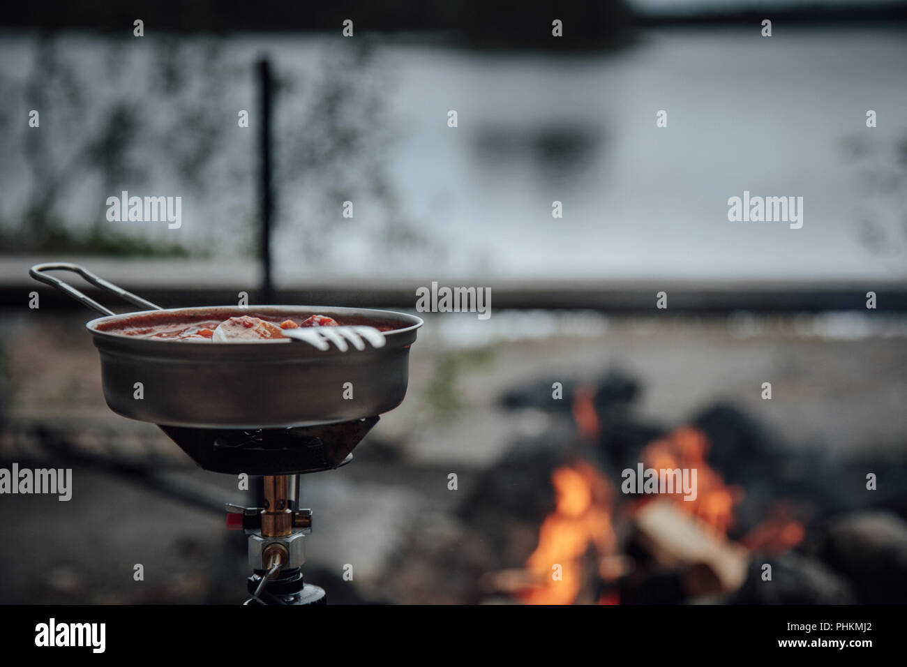 Outdoor Cooking Stove with Baked Beans, Camping, Hossa Nationalpark ...