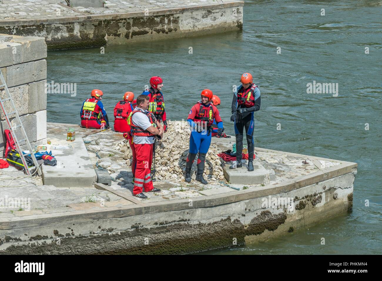 Regensburg, Germany, May 12, 2018, Lifeguard during an exercise at the ...