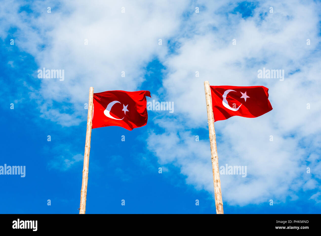 Turkish national flag hang on a pole in open air Stock Photo - Alamy
