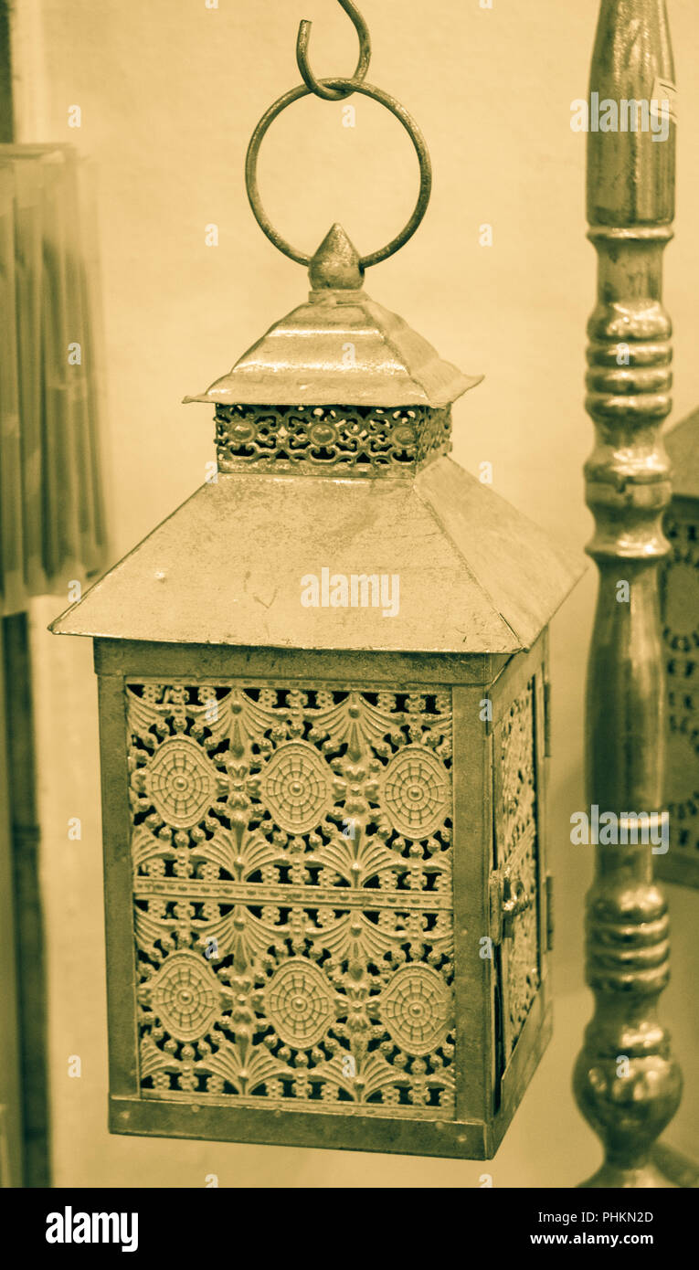 Old retro style lantern made of metal Stock Photo - Alamy