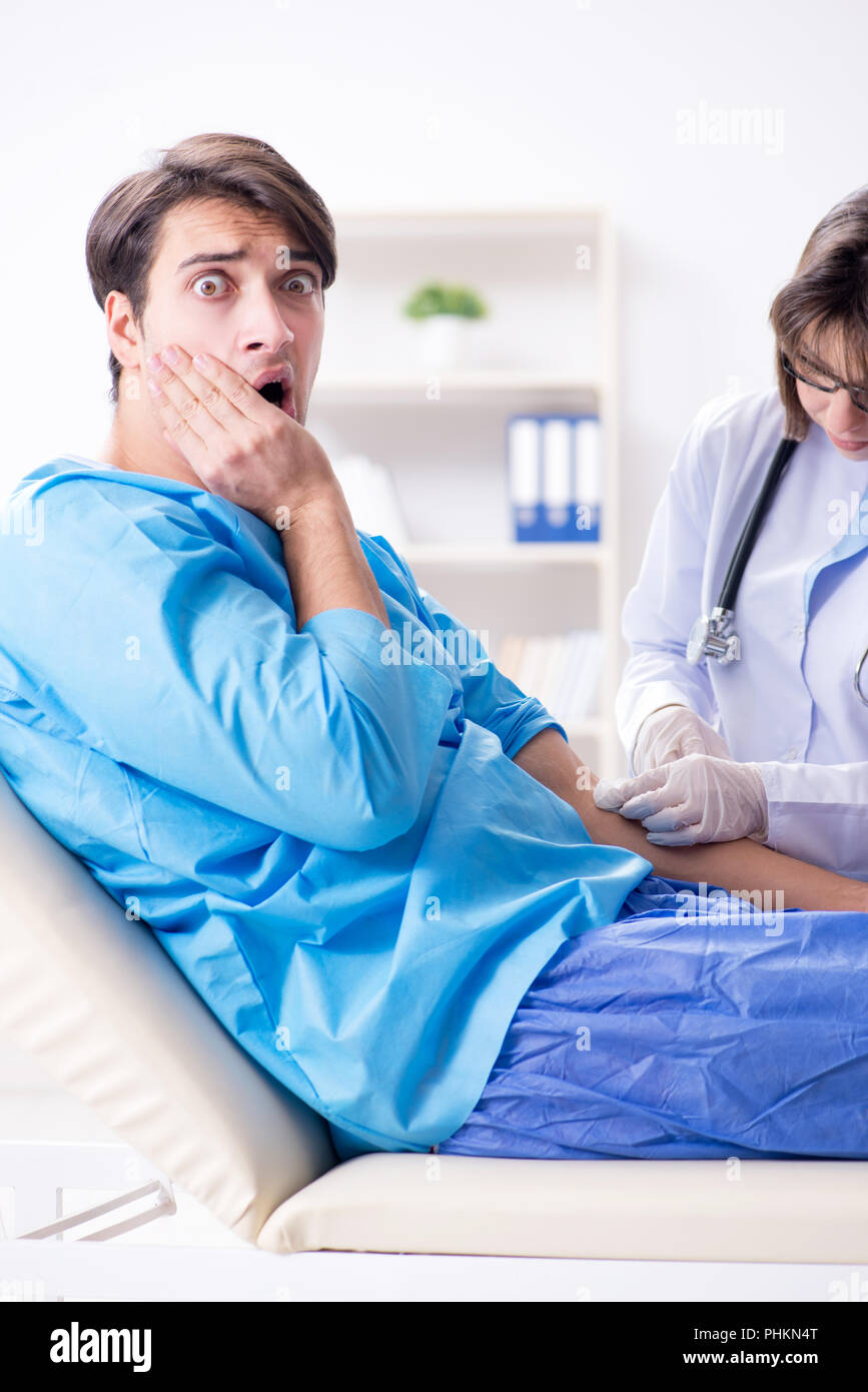 Scared patient man getting ready for flu shot Stock Photo - Alamy