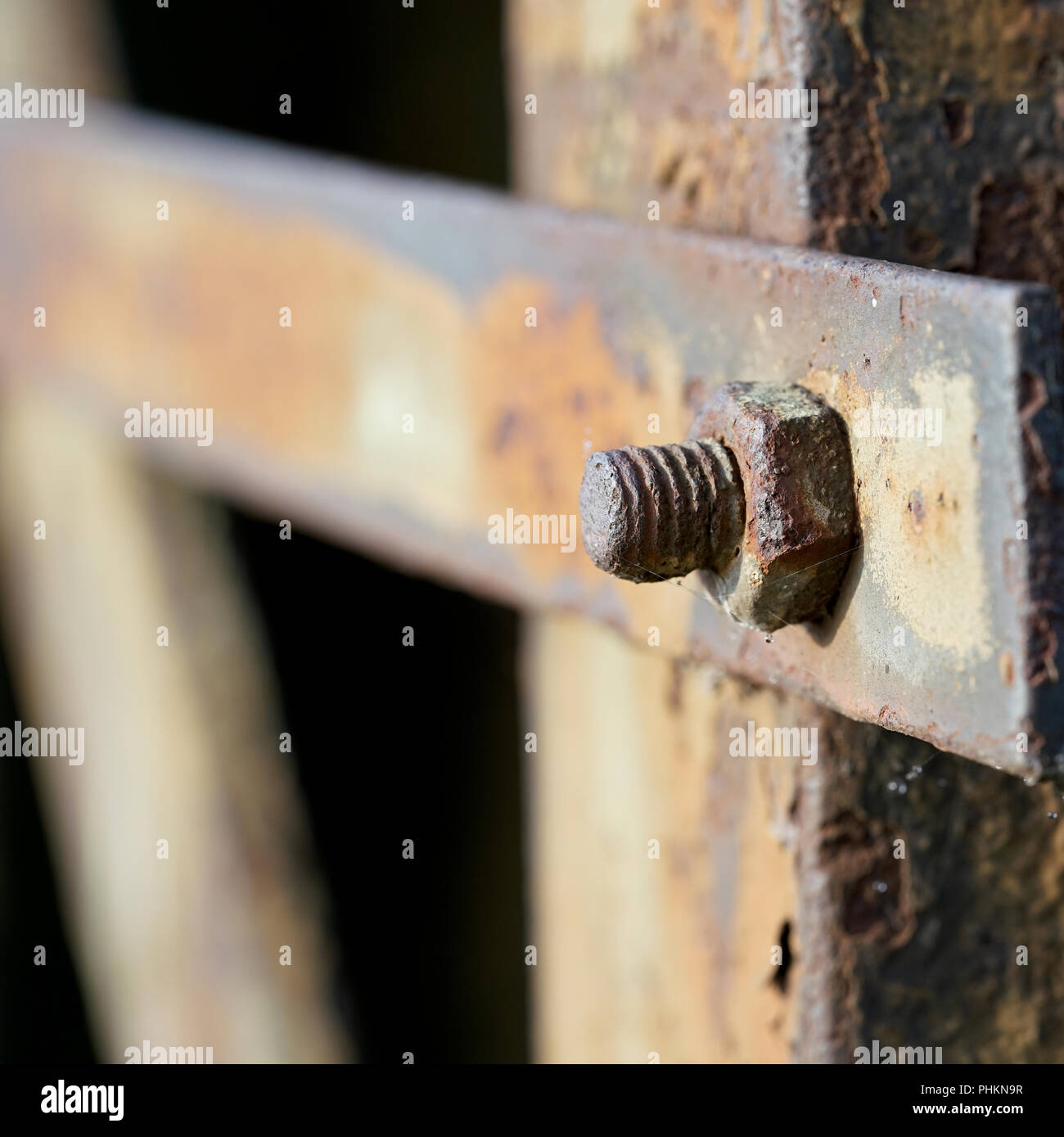 Screw connection to a metal construction in the port of Magdeburg Stock ...