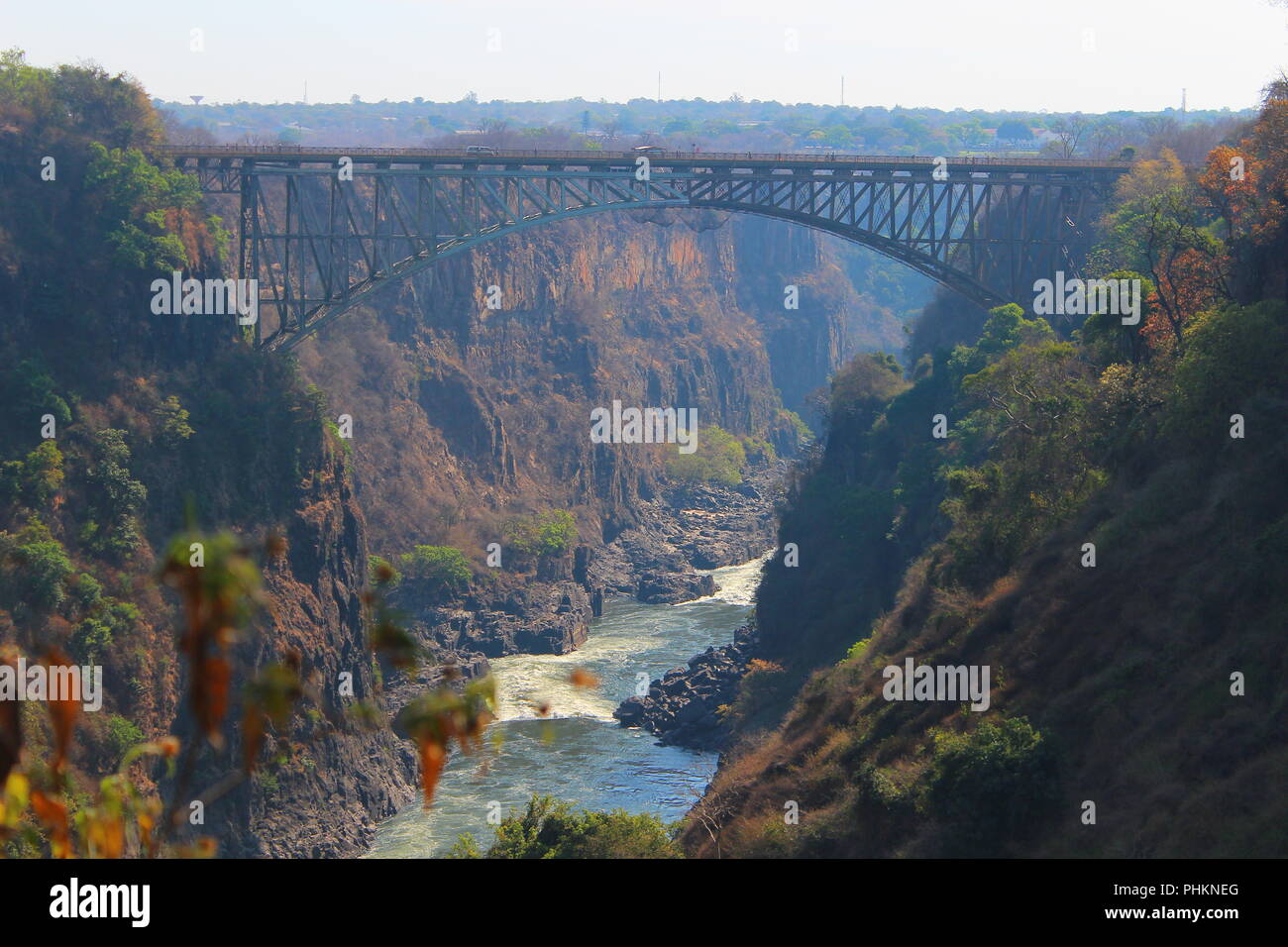 Victoria falls bridge spanning the Zambezi river - Zambia and Zimbabwe ...