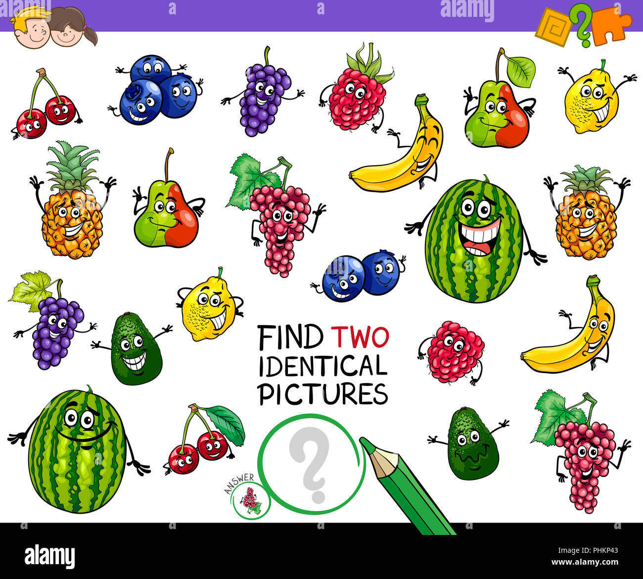 find two identical fruits game for kids Stock Photo - Alamy