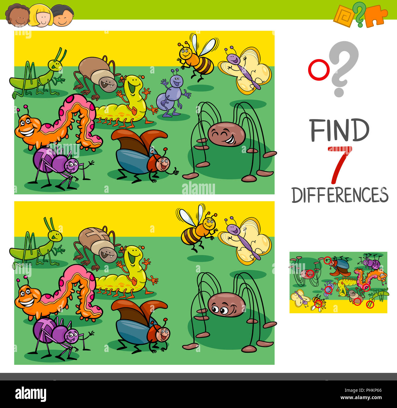 find differences with bugs animal characters group Stock Photo - Alamy