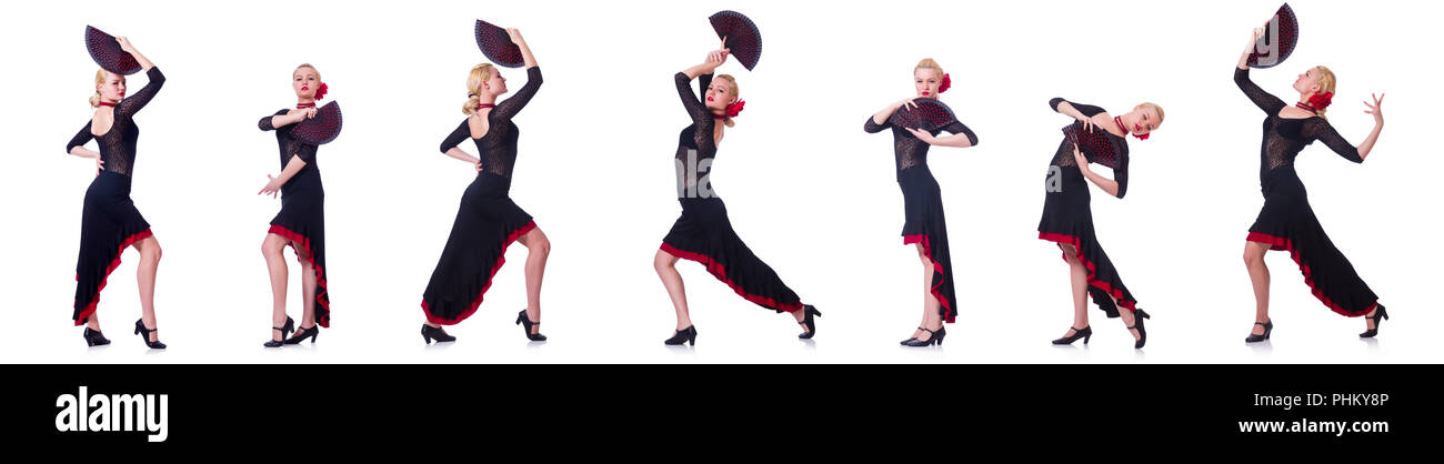 Woman dancing spanish dance isolated on white Stock Photo - Alamy
