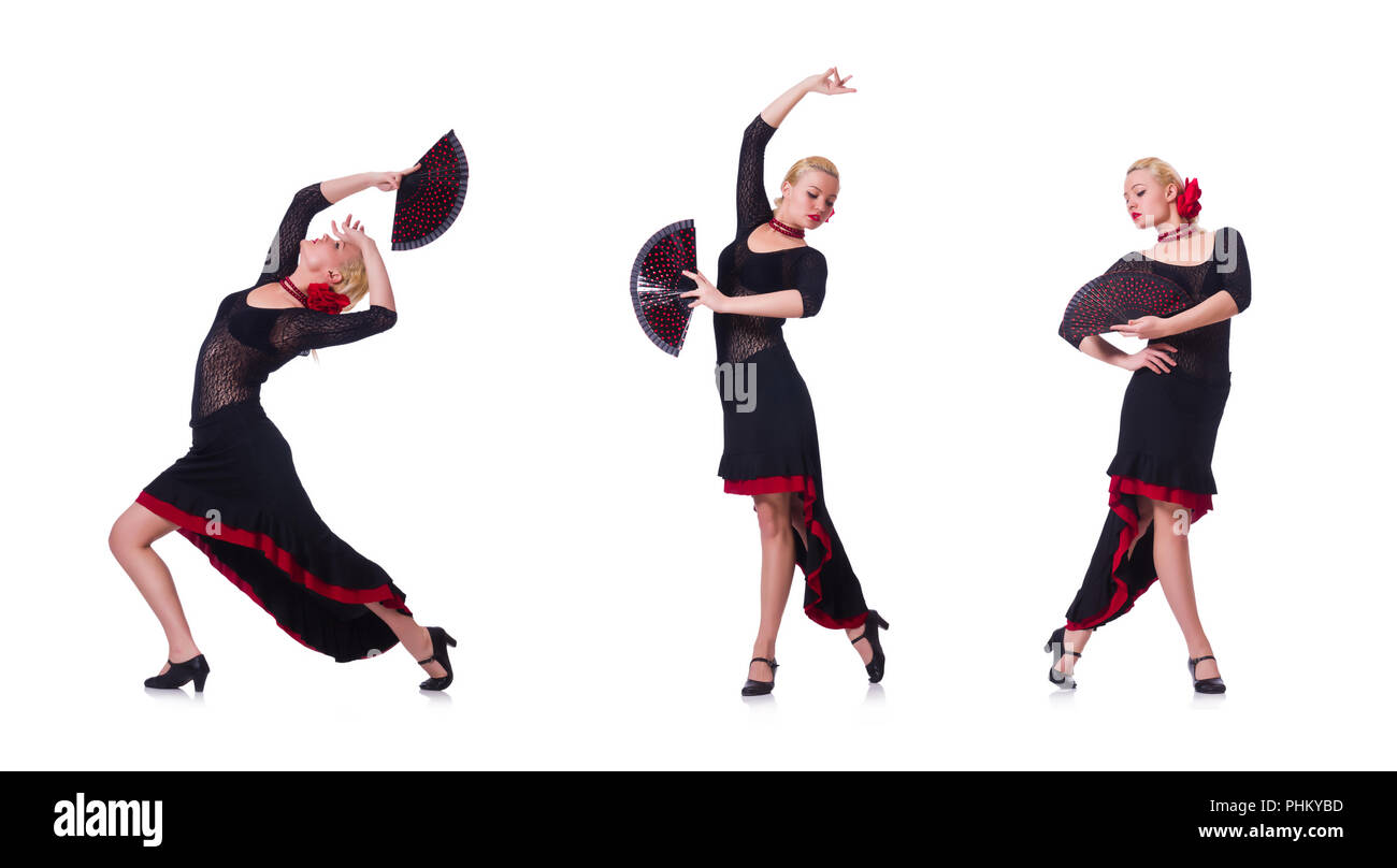 Woman dancing spanish dance isolated on white Stock Photo - Alamy