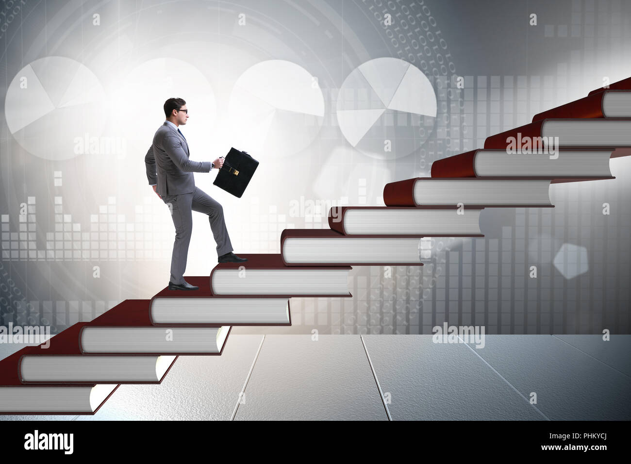Businessman student climbing the ladder of education books Stock Photo ...