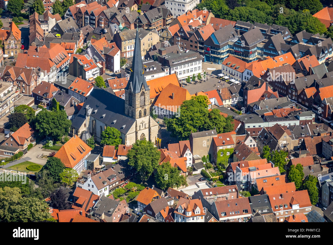 Aerial view, city centre of Werne, St. Christophorus church, market ...