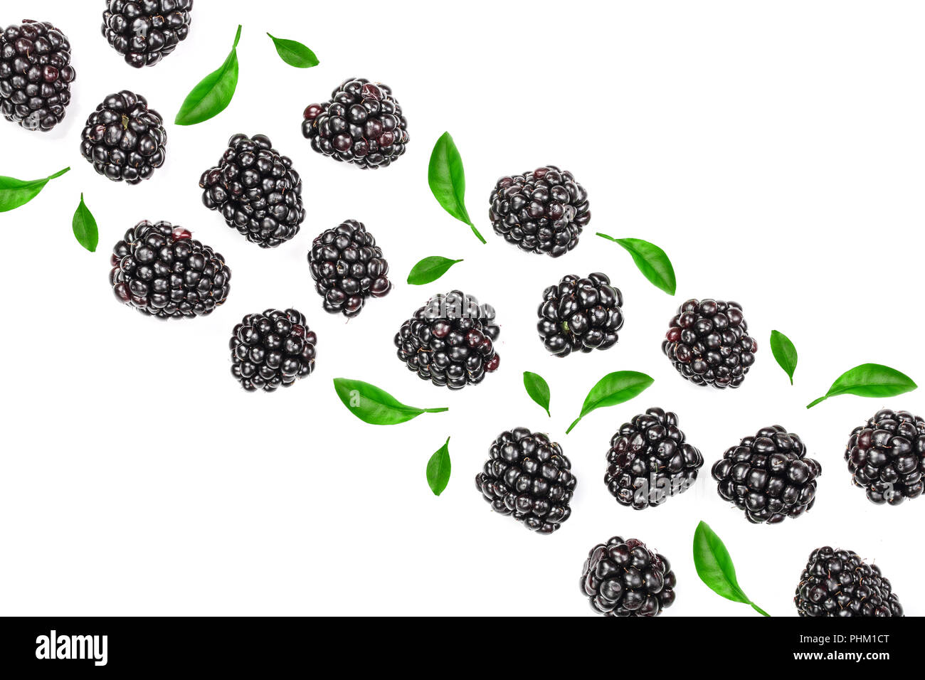 Fresh blackberry with leaves isolated on white background with copy ...