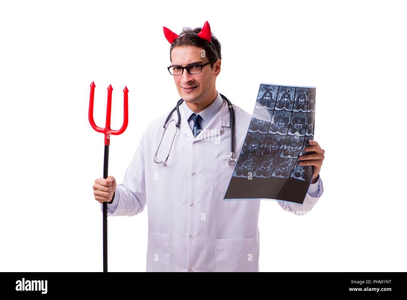 Devil doctor in funny medical concept isolated on white backgrou Stock ...