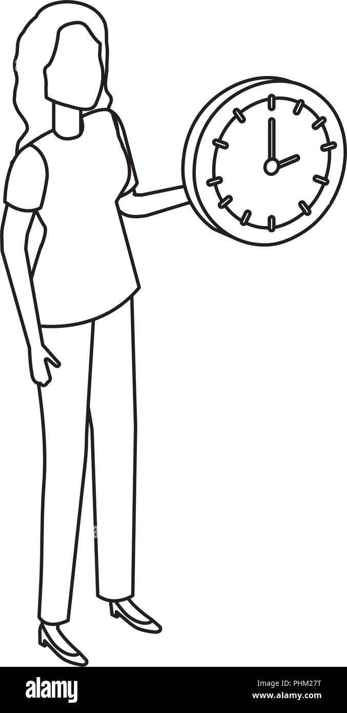 young woman with time clock watch vector illustration design Stock ...