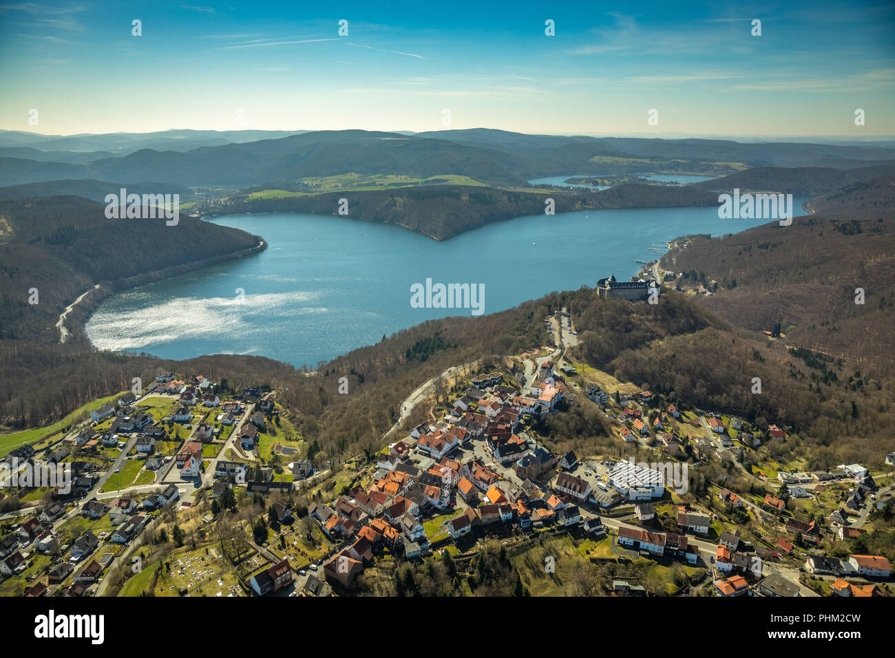 Waldeck with the castle complex Schloss Waldeck in Waldeck with the ...