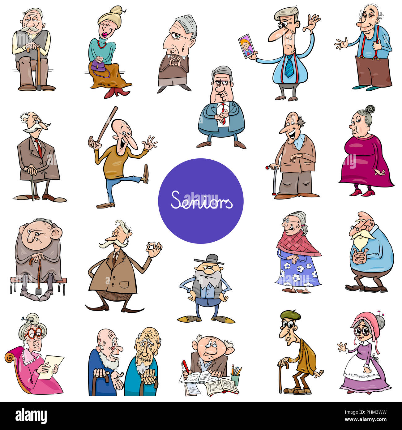 cartoon senior people characters big set Stock Photo - Alamy
