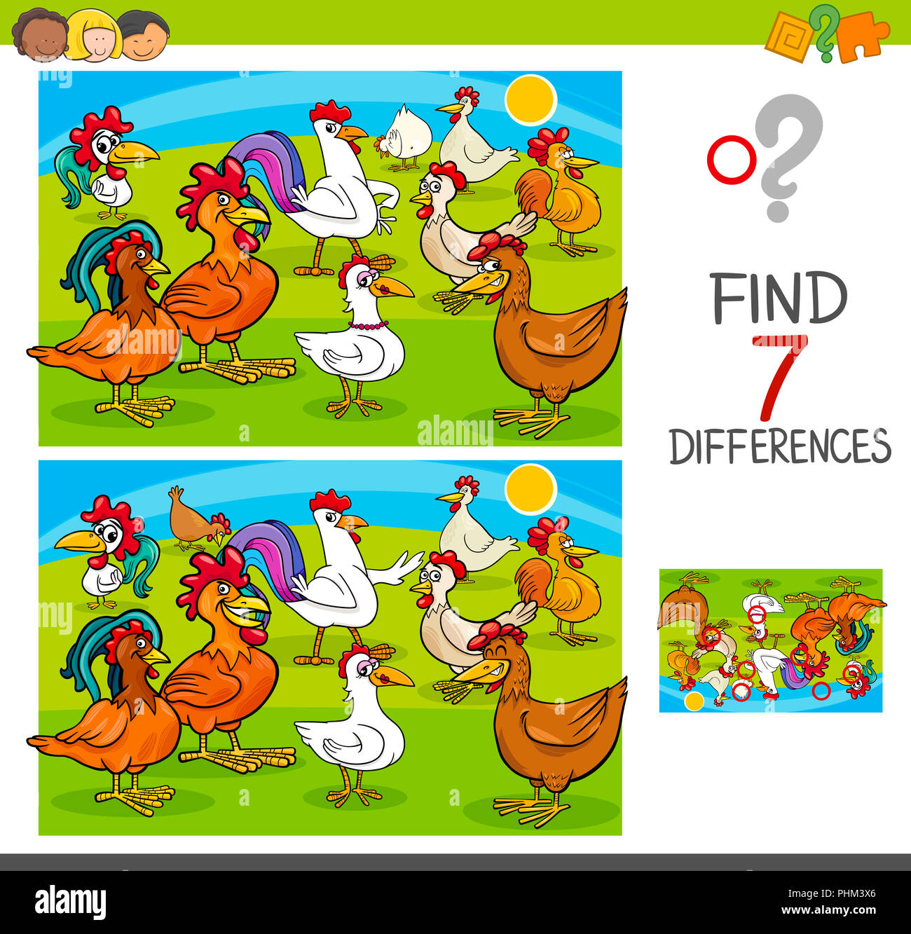 find differences game with chickens animal characters Stock Photo - Alamy