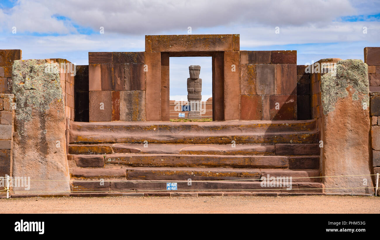The Kalassaya Gate at the Tiwanaku archaeological site, a UNESCO world ...
