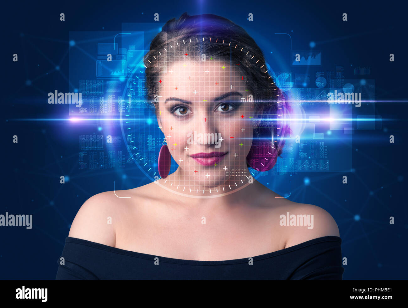 Biometric Verification Woman Face Detection High Technology Concept