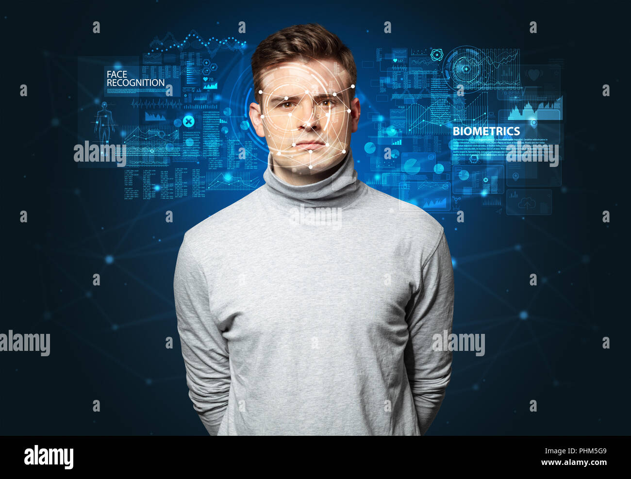 Biometric verification - young man face recognition concept Stock Photo ...