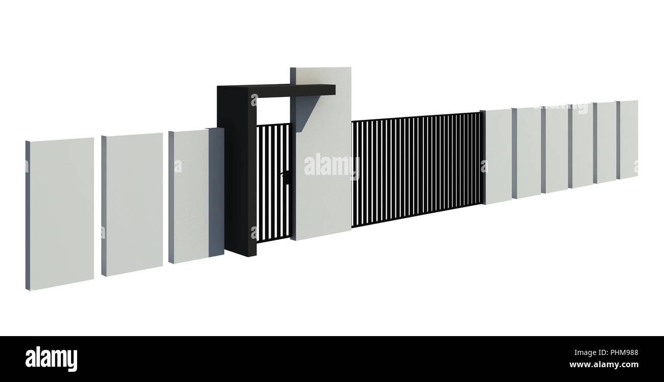 Modern Fence isolated on white background 3D illustration Stock Photo ...