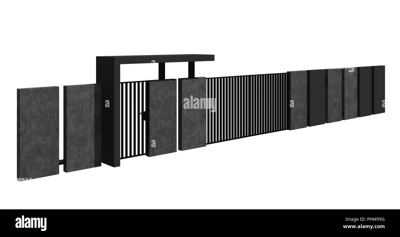 Modern Fence isolated on white background 3D illustration Stock Photo ...