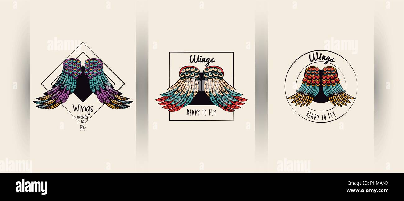 Set of colorful wings drawings Stock Vector Image & Art - Alamy