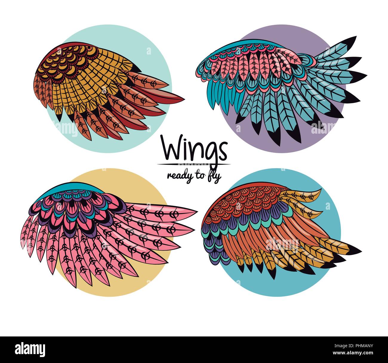 Set of colorful wings drawings Stock Vector Image & Art - Alamy