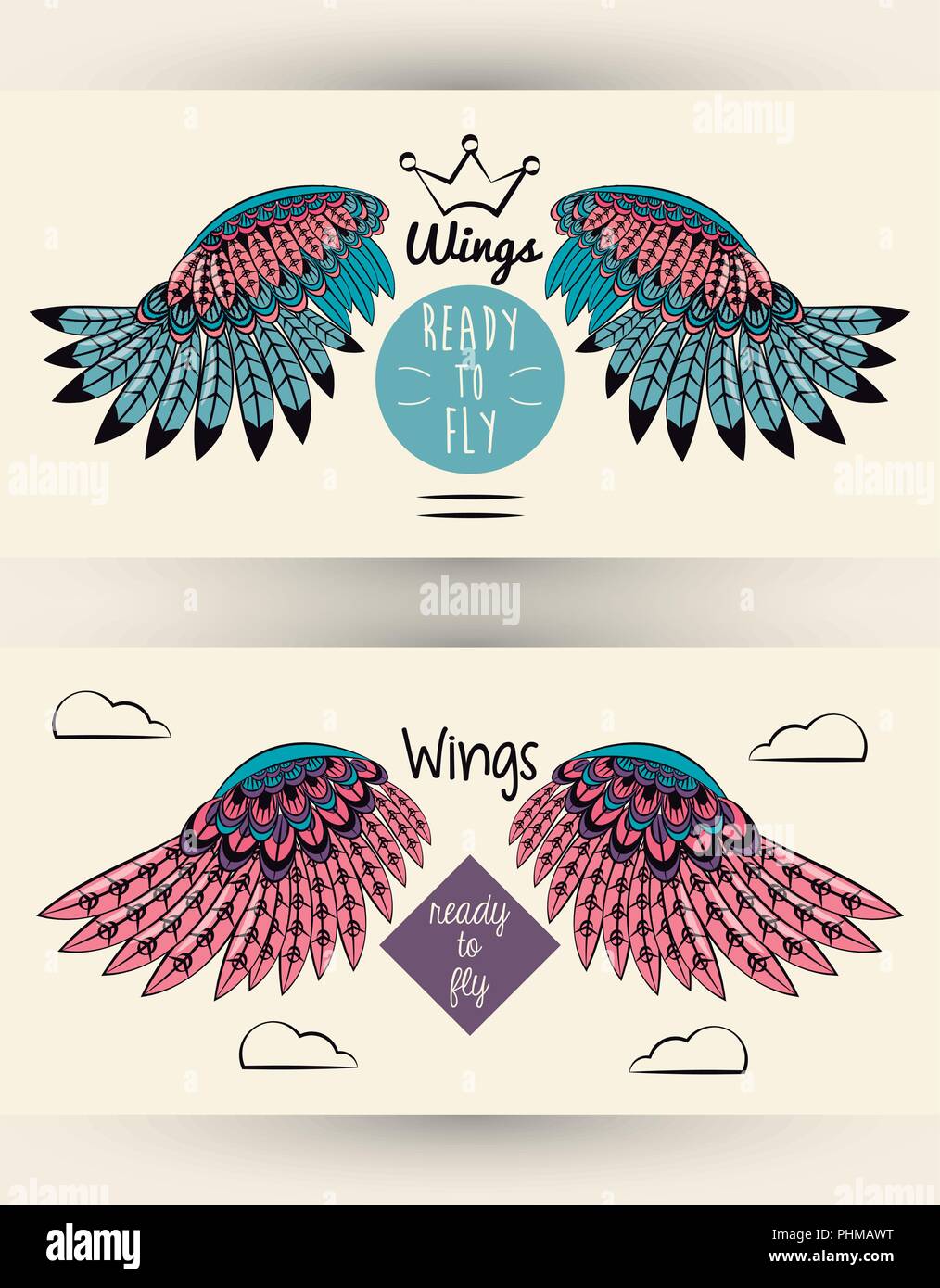 Set of colorful wings drawings Stock Vector Image & Art - Alamy