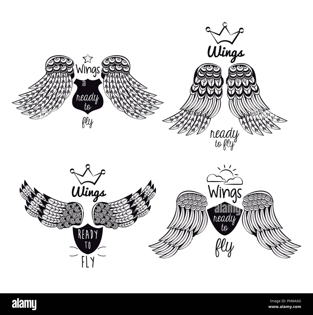 Set of colorful wings drawings Stock Vector Image & Art - Alamy
