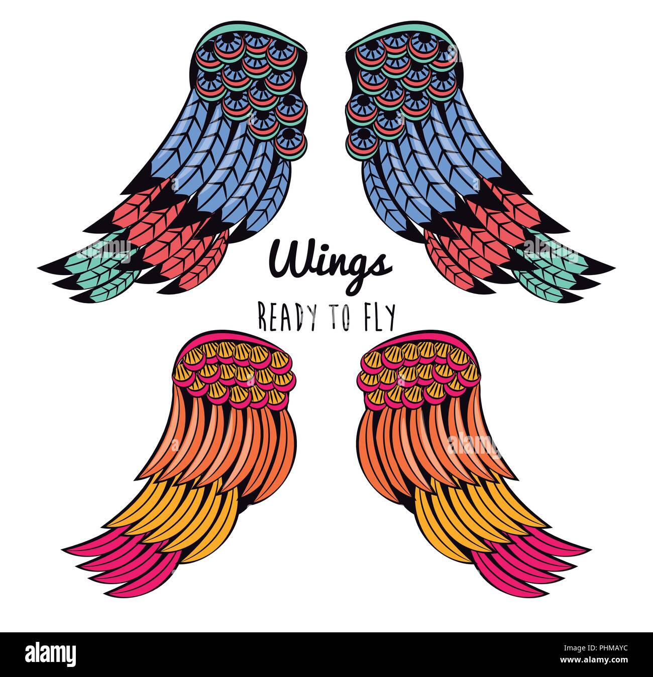 Set of colorful wings drawings Stock Vector Image & Art - Alamy
