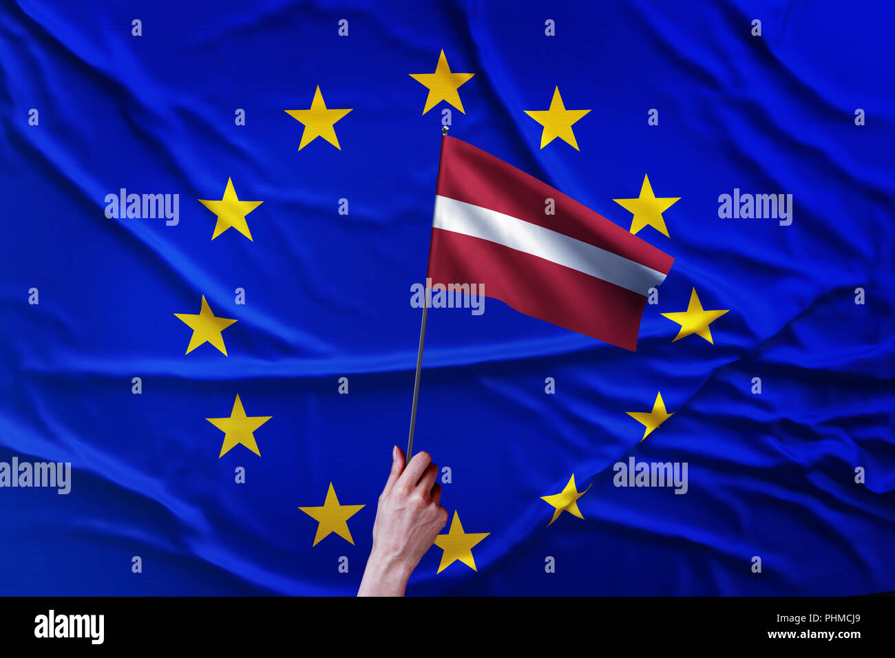 Flag of the European Union and Latvia Stock Photo - Alamy