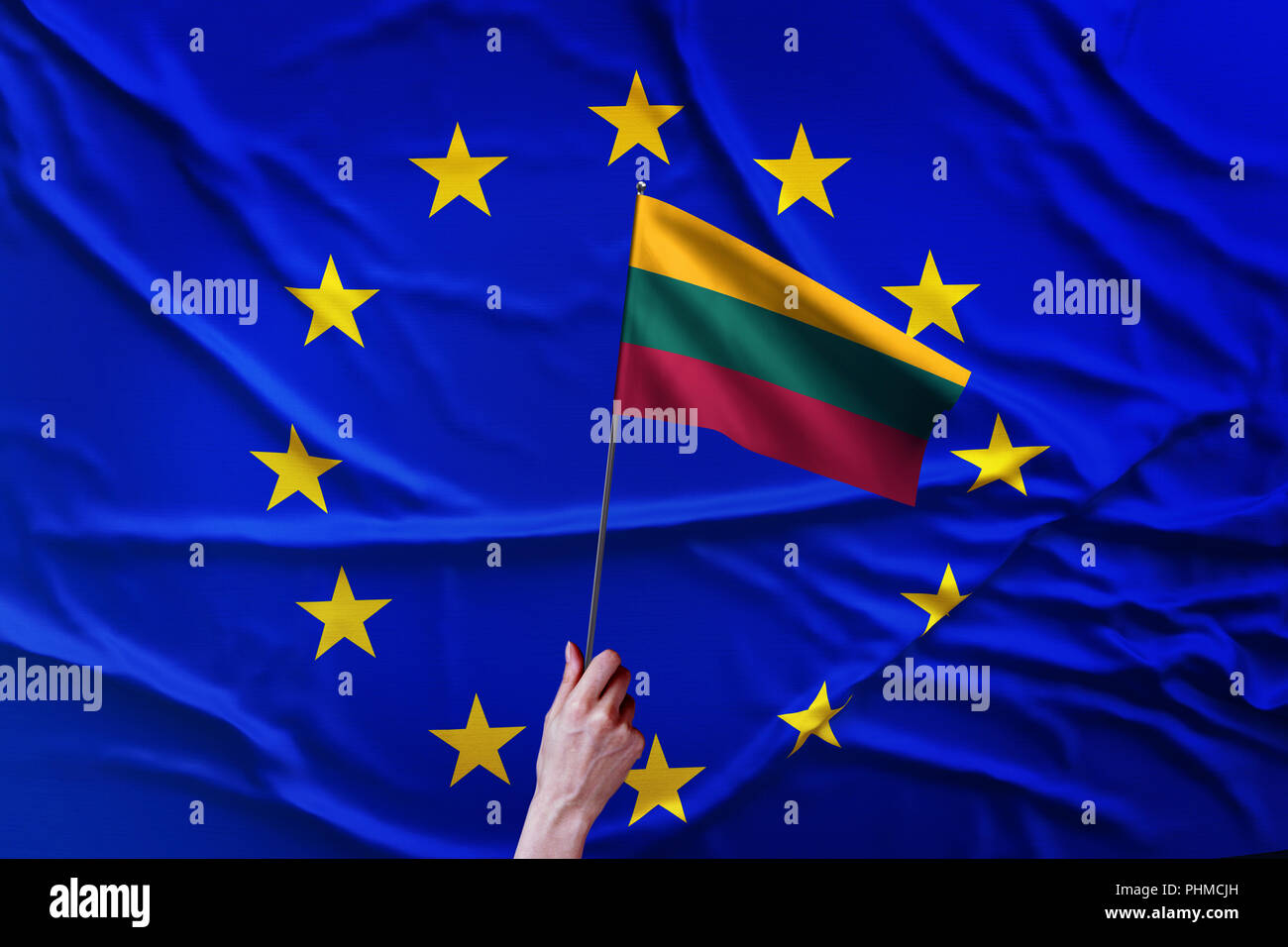 Flag of the European Union and Lithuania Stock Photo - Alamy