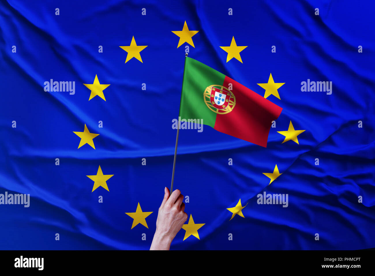 Flag of the European Union and Portugal Stock Photo - Alamy