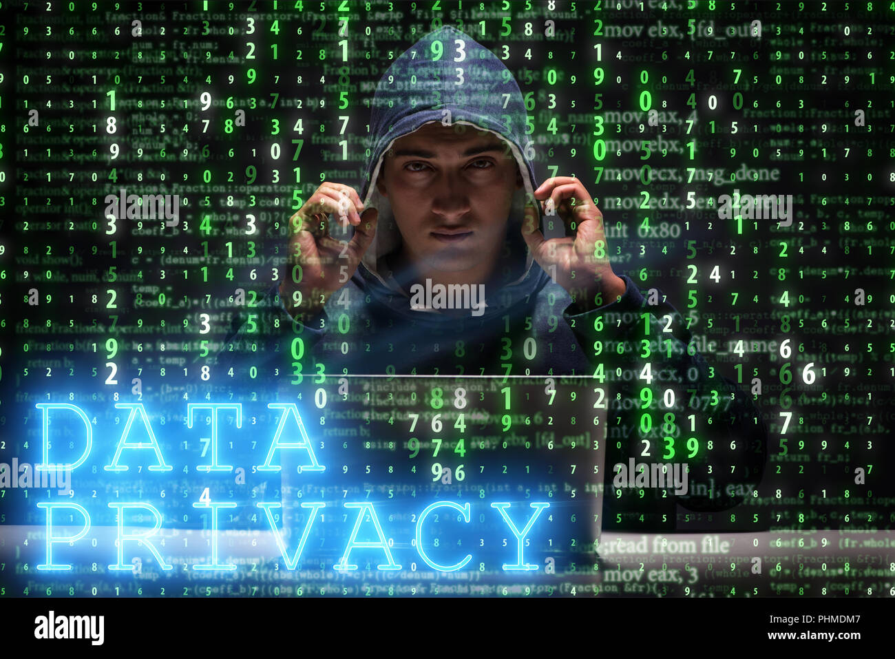 Data privacy concept with hacker stealing personal information Stock ...