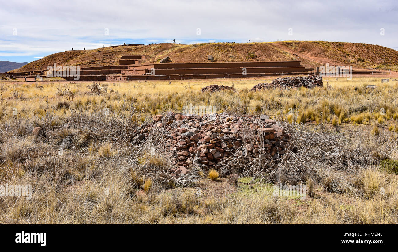 The Akapana Pyramid at Tiwanaku, an ancient archeological site and ...