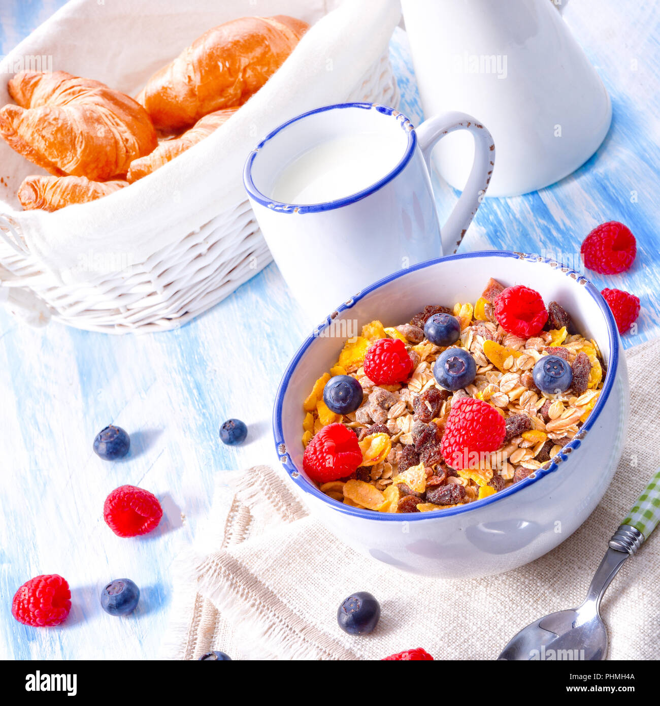 muesli breakfast menu with forest fruits Stock Photo - Alamy