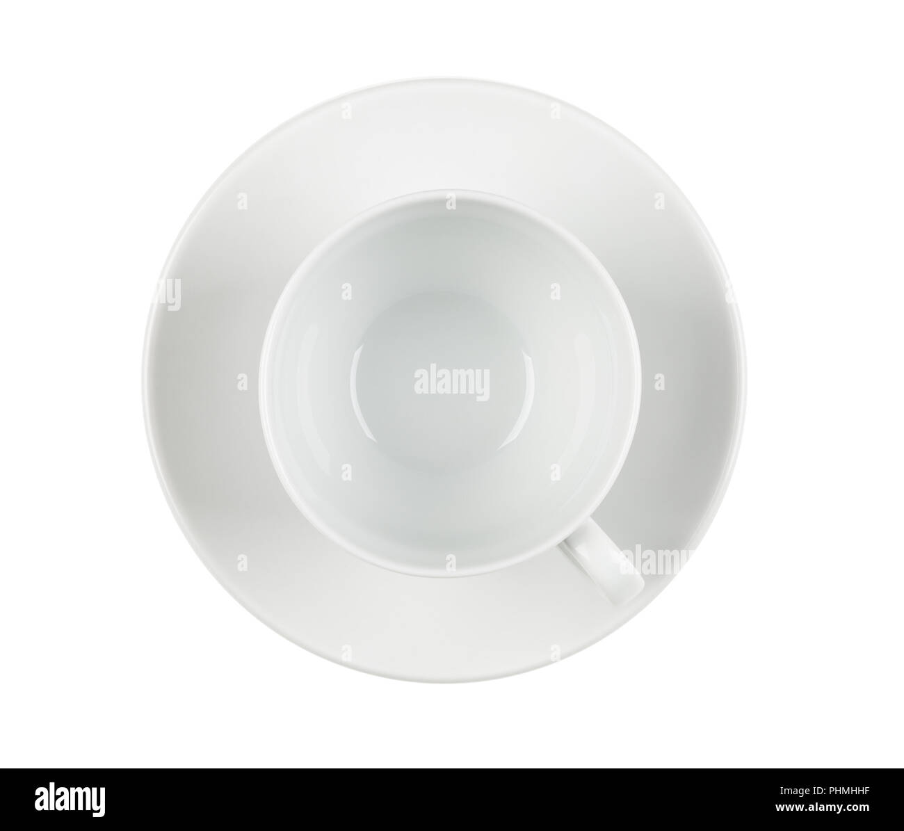 White empty, clean coffee cup from above isolated on white background ...
