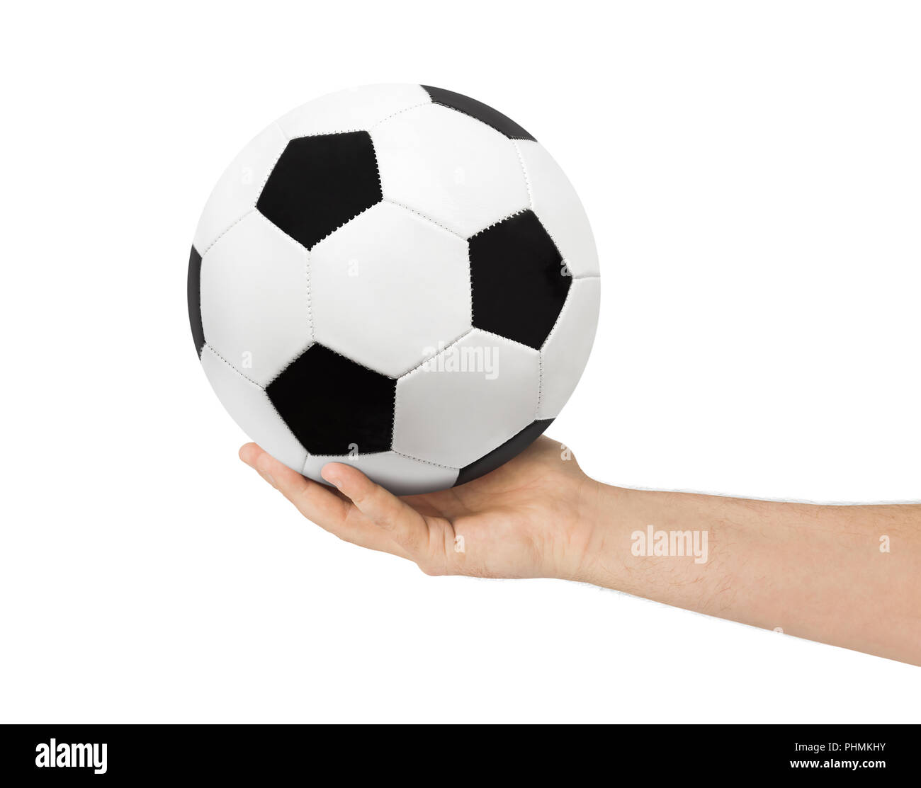 Hand and soccer ball Stock Photo - Alamy