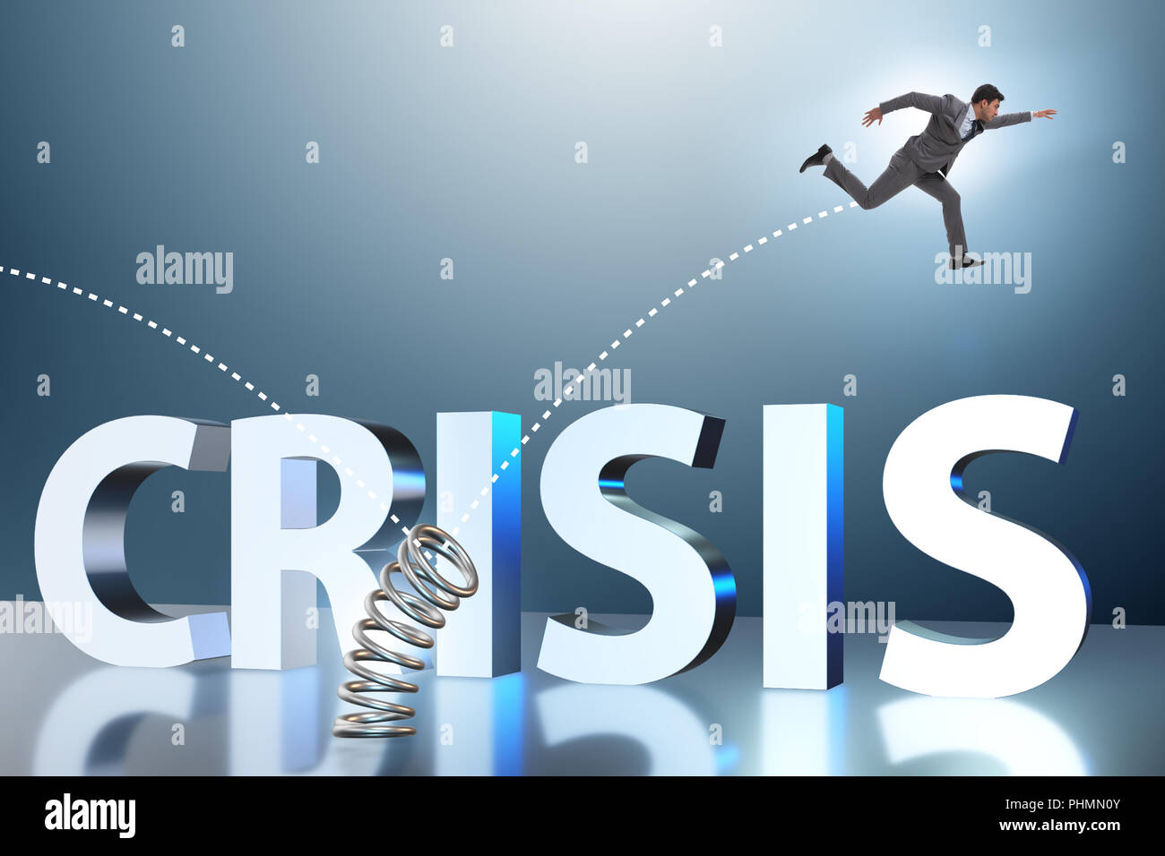 Businessman jumping from spring in business concept Stock Photo - Alamy