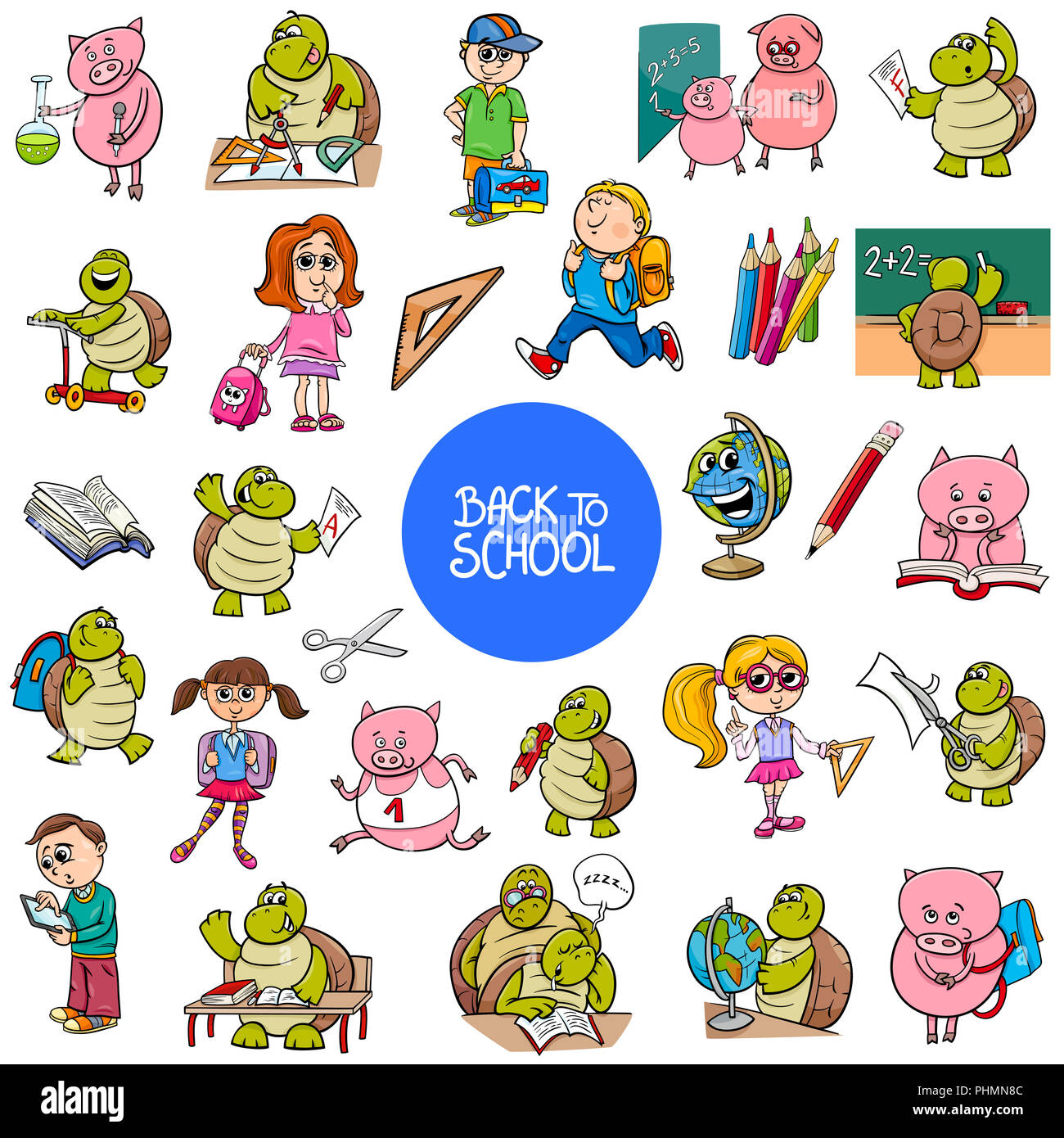 school and education carton characters set Stock Photo - Alamy